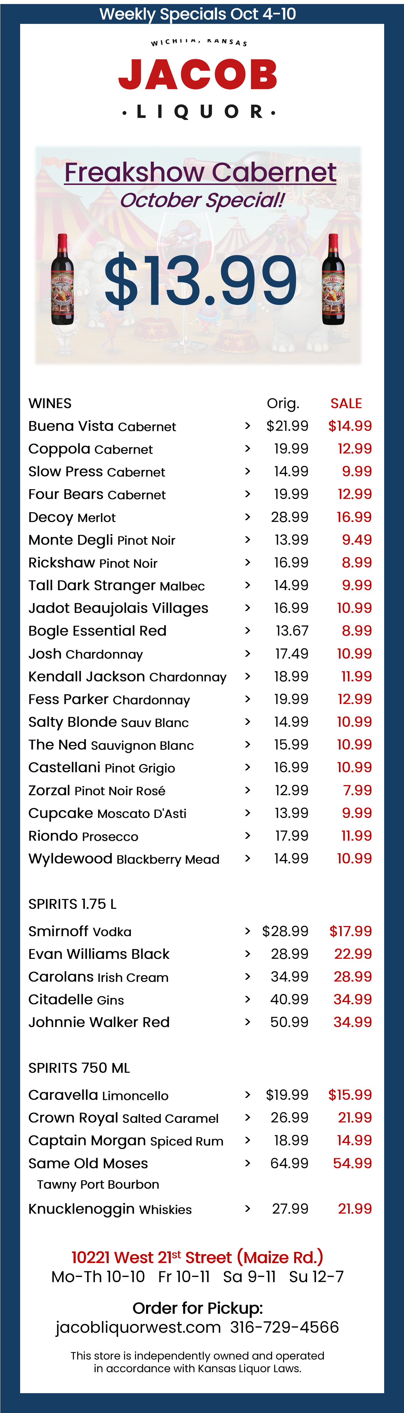 Jacob Liquor Weekly Specials! - Jacob Liquor West Wichita, Wichita, KS