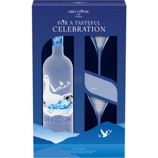 Grey Goose Vodka Gift Pack With Two Branded Martini Glasses - Gold's ...
